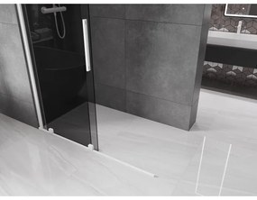 Mexen Velar, sprchová zástěna s posuvnými dveřmi Walk-in 160 x 200 cm, 8mm šedé sklo, bílá matná, 871-160-000-43-20