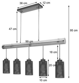 Závěsné svítidlo H82 industrial, tube 5 74215 - kov / dřevo - Černá