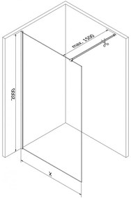 Mexen, Mexen Kioto-X sprchová stěna 100 x 200 cm, transparentní 10 mm, broušená měď - 800-100-101-65-00-X