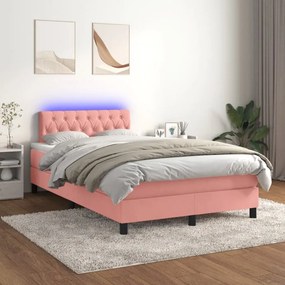 Box spring postel s matrací a LED růžová 120 x 190 cm samet 3270176