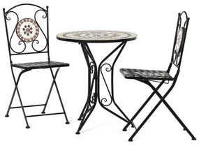 Zahradní set, stůl + 2 židle, s keramickou mozaikou, kovová konstrukce