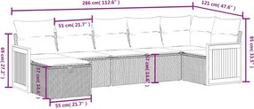 7dílná zahradní sedací souprava s poduškami šedá polyratan 3265750