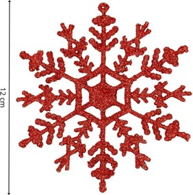 Sněhové vločky se třpytkami 12cm červené sada 3ks, vánoční ozdoby