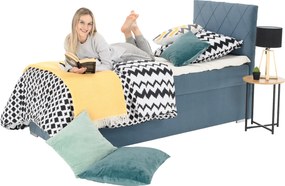 Boxspringová postel, jednolůžko, modrá, 90x200, pravá, PAXTON