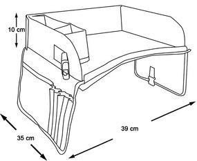 Přenosný dětský stolek do auta, s kapsami - šedá
