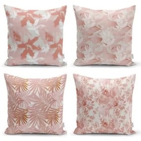 Sada 4 dekorativních povlaků na polštáře Minimalist Cushion Covers Pink Leaves, 45 x 45 cm