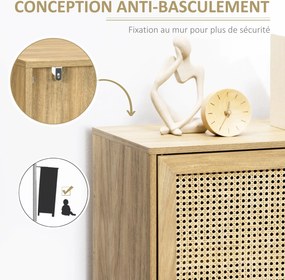HOMCOM Úložný bufetový kabinet s 1 dveřmi se vzhledem ratanového dřeva - rozměr 80D x 39Š x 70V cm
