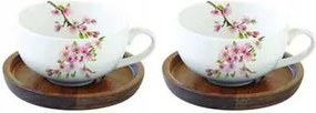 Porcelánové Šálky Na Espresso podtácky Sakura Kvetoucí Višeň 2 ks