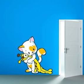 Barevná samolepka na zeď - Kočička se žirafou (120x106 cm) - PopyDesign