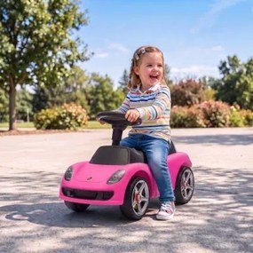 AIYAPLAY Odrážedlo pro děti Porsche odrážedlo s klaksonem, světlem a zvuky motoru, pro 18–36 měsíců, růžová