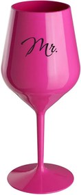 MR. - růžová nerozbitná sklenice na víno 470 ml