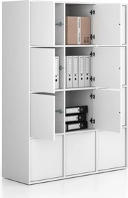 Kancelářská skříň FRAME, 12x dveře, 1299 x 450 x 1735 mm, PUSH-lock, bílá