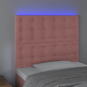 Čelo postele s LED růžové 100x5x118/128 cm samet 3122905