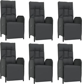 7dílný zahradní jídelní set s poduškami černý polyratan 3185063