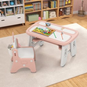 Costway Dětský set stolku a židličky Umělý a židlička pro batolata s odklápěcí