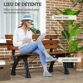 Zahradní lavice Outsunny pro 2 osoby v hliníku a dřevěných latích, rozměry 120L x 57W x 70H cm | Aosom