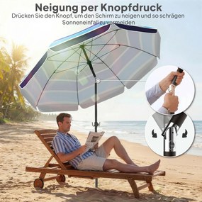 Plážový slunečník Ø198 cm UV30+ se skládacím stolkem držák na kelímek nastavitelný sklon Pestrobarevný