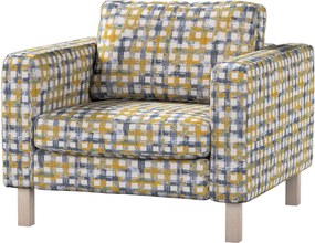 Potah na křeslo IKEA Karlstad, krátký barva modrá látka pletený vzor, vzorované