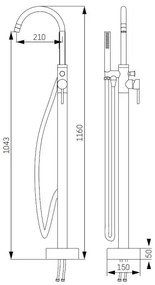 BATH DELUXE 28-114-01-64-00 - Volně stojící vanová sada s baterií 116 cm mosaz