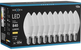 Mexen Nova 10x LED žárovka E14, C37, 8W, Teplá - 3000K, 840 lm - L102-E14-0830-01x10