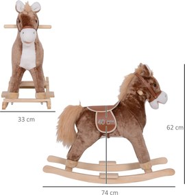 HOMCOM Houpací hřebec s cowboyským sedlem - Velké pohodlí, krátký měkký plyš, topolové dřevo, hnědý | Aosom