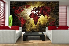 Fototapeta - Mapa světa červené a zlaté světlo (254x184 cm)