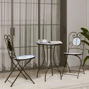 Mozaikový bistro set modrý a bílý železo a keramika 3216353