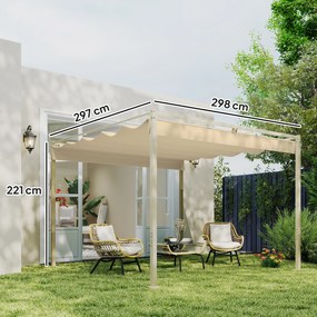 zahradní pergola 3 x 3 m se stahovací střechou, altán, stínící stříška, UPF30+, khaki barva