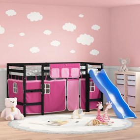 Dětská patrová postel se závěsy růžová 90 x 200 cm borovice,  3207026