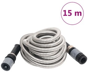 Zahradní hadice s tryskou stříbrná 0,6" 15 m nerezová ocel 154511