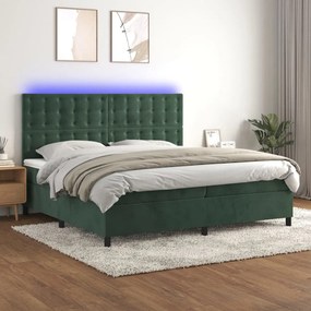 Box spring postel s matrací a LED tmavě zelená 200x200 cm samet 3136386