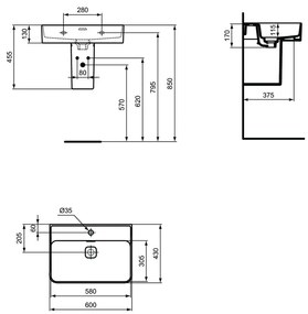 Ideal Standard Strada II - Umyvadlo 600 mm (broušená spodní hrana), Bílá, T364401