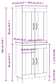 Skříň highboard bílá 69,5 x 34 x 180 cm kompozitní dřevo,  3199601