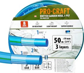 Procraft PR-3KGH1950 - modrá zahradní hadice, 3 vrstvy, 3/4", 50m