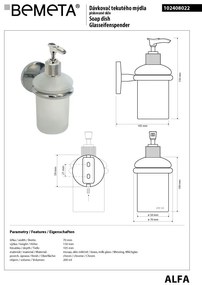 Bemeta Design ALFA: Dávkovač mýdla, 200 ml -