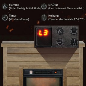 HOMCOM Elektrický krb, 3D plamenový efekt, 3 nastavení, časovač, dálkové ovládání, přírodní dřevo