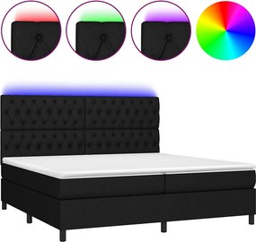 Box spring postel s matrací a LED černá 200x200 cm textil 3135143
