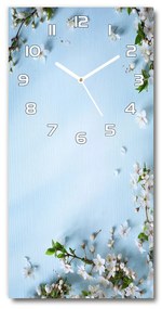 Wallmuralia Nástěnné skleněné hodiny Květy višně 30x60 cm