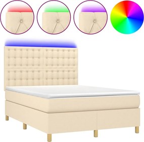 Box spring postel s matrací a LED krémová 140x190 cm textil 3135754