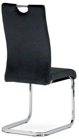 AUTRONIC Jídelní židle, potah černá sametová látka, kovová chromovaná podnož a madlo