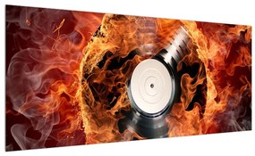 Obraz gramofonové desky v ohni (100x40 cm)