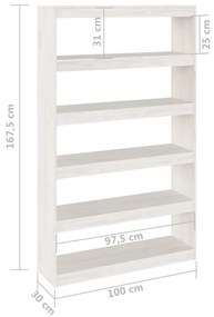Knihovna / dělicí stěna bílá 100x30x167,5 cm masivní borovice - Default Title