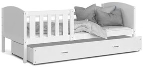 Dětská postel TAMI P 90x200 cm s bílou konstrukcí v bílé barvě se šuplíkem