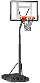 HOMCOM Mobilní basketbalový stojan Basketbalový koš výškově nastavitelný z oceli a plastu černý 90 x 165 x 302-352 cm pro zahradu a sportoviště | Aos…