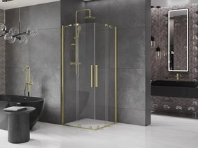 Mexen Velar Duo, sprchový kout s posuvnými dveřmi 80(dveře) x 80(dveře) cm, 8mm čiré sklo, zlatý matný profil, 871-080-080-02-55