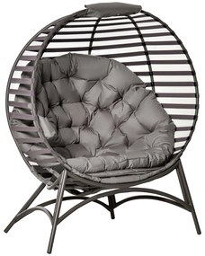 Outsunny papasan zahradní židle 2 koše polštáře oválné lounge křeslo skládací balkon terasa písek hnědá ocel 118x75x139cm | Aosom