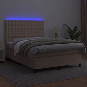 Box spring postel matrace a LED cappuccino 140x190cm umělá kůže 3135944
