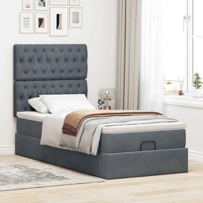 Osmanský rám postele s matracemi tmavě šedá 100x200cm samet 3314373