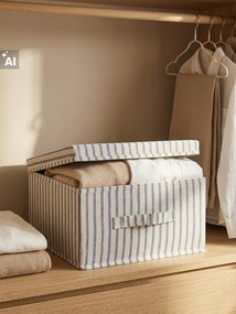 Sinsay - Skládací koš na ukládání s pruhy - námořnická modrá