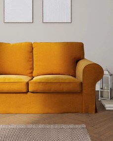 Potah na pohovku IKEA  Ektorp 3-místná, rozkládací STARÝ MODEL PIXBO barva žlutá látka lesklé, sametová
